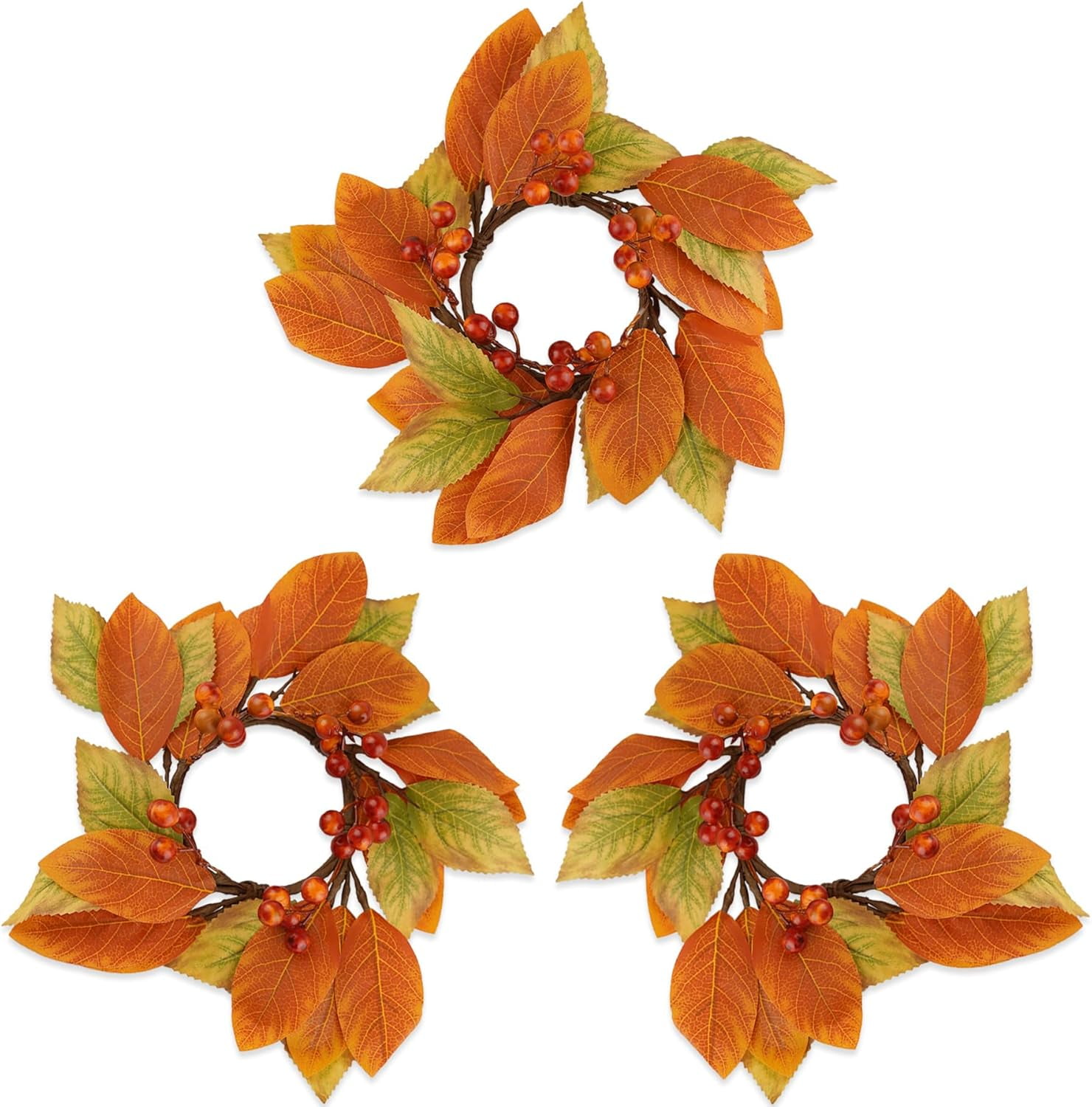 3pcs Artificial Fall Candle Rings for Pillar Candles with Autumn Leaves ...