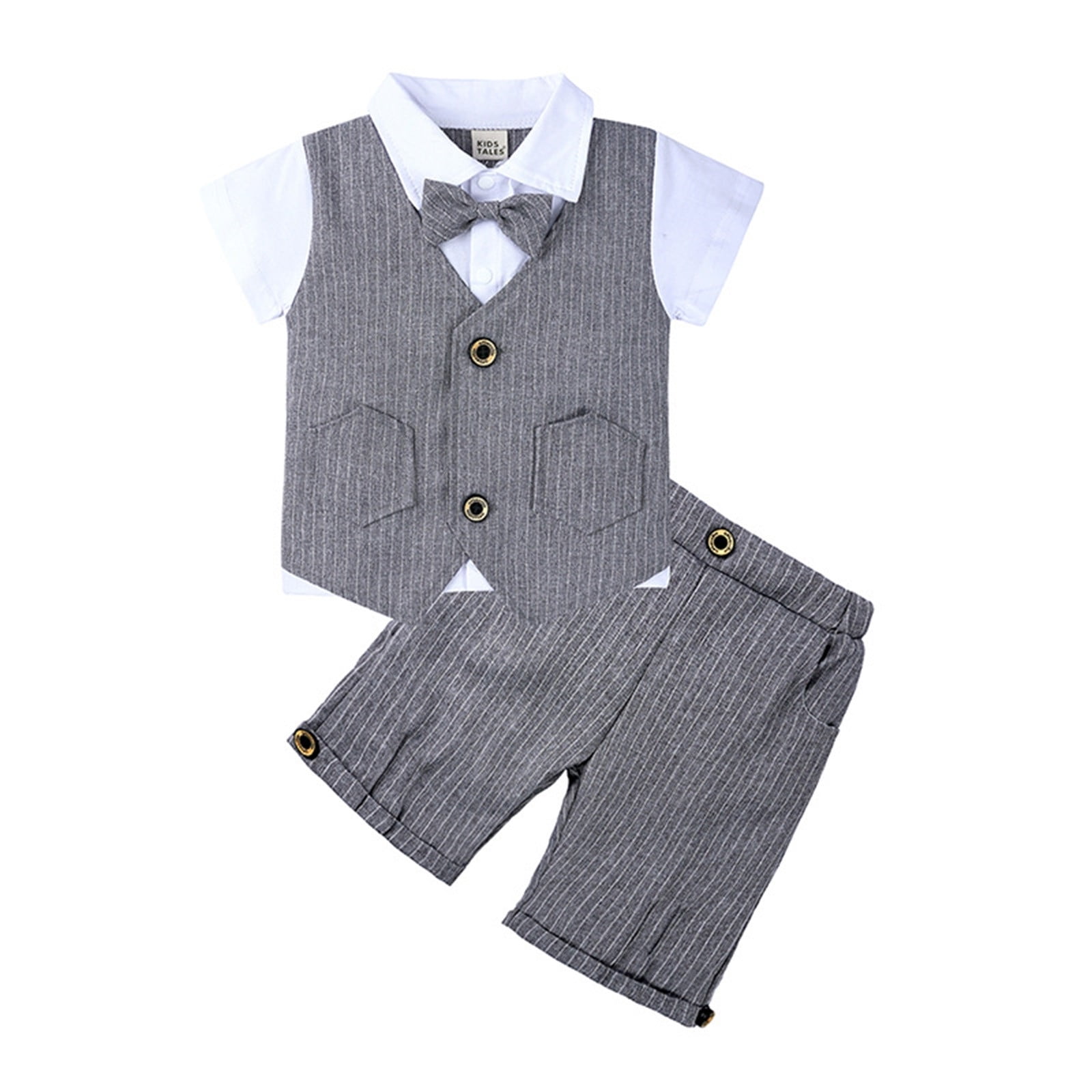3pcs Baby Boys Toddler Gentleman Wedding Outfits Suit Shirt Shorts Bow ...