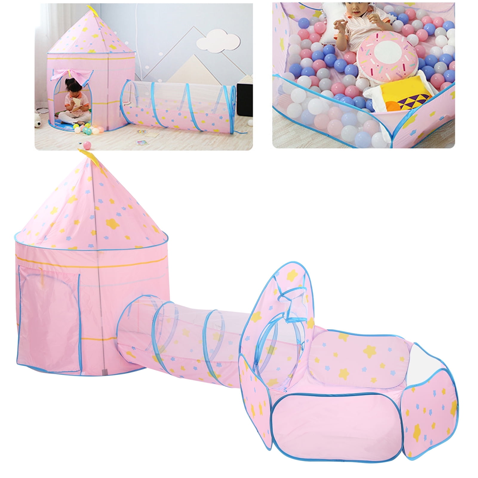 3pcs Baby Play Tent with Crawl Tunnel Basketball Hoop Indoor/Outdoor ...