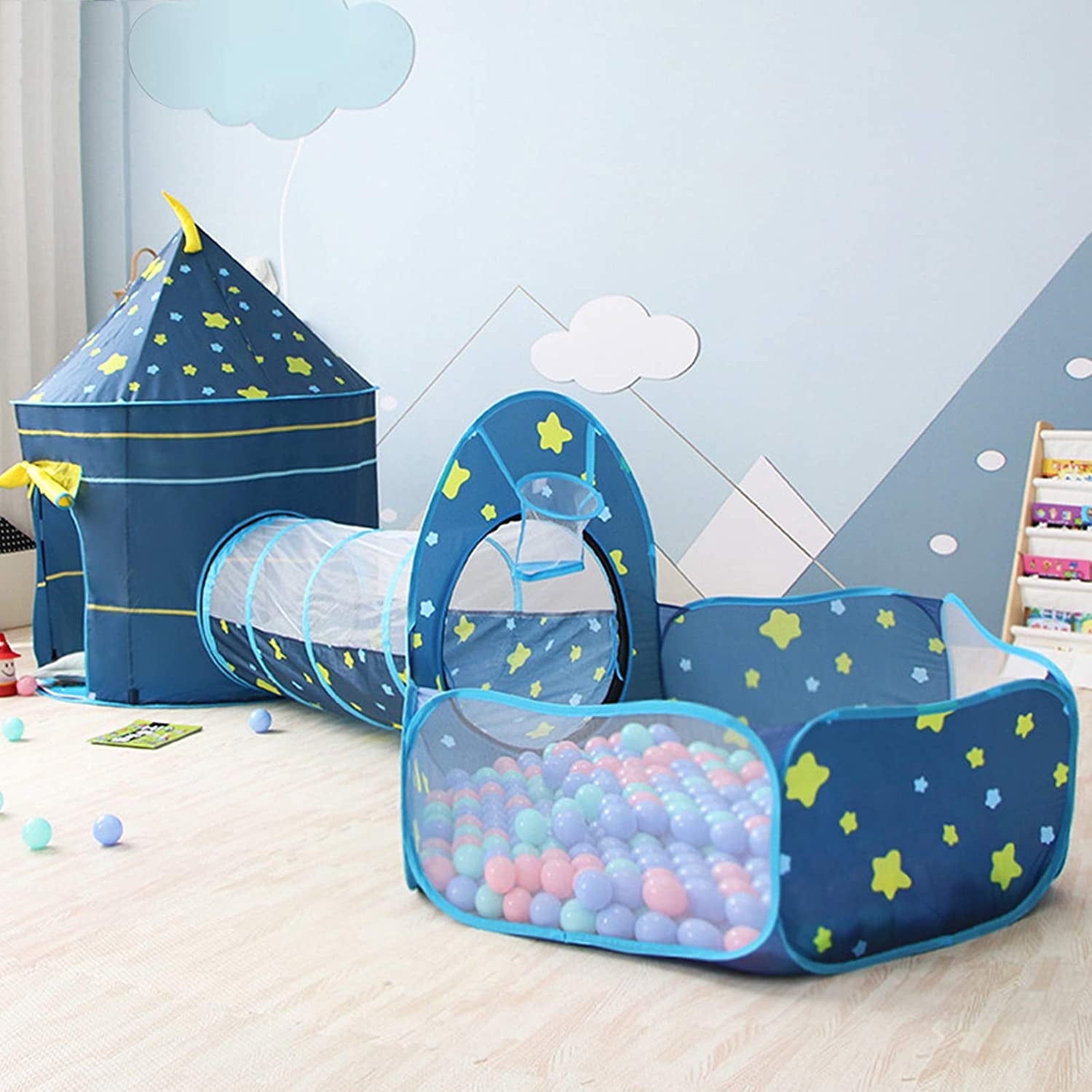 3pcs Baby Play Tent with Crawl Tunnel Basketball Hoop Indoor/Outdoor ...