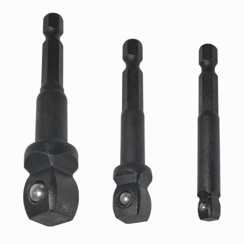 3pcs Ball Head Socket Adapter Nut Driver Sockets 1/4 3/8 1/2 Hex Shank ...