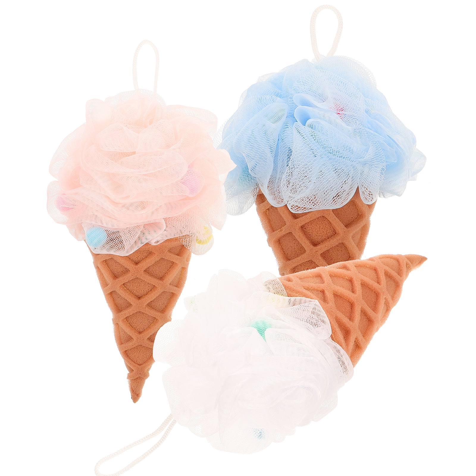 3pcs Bath Shower Sponge Balls Ice Cream Body Scrubber Exfoliating Bath ...