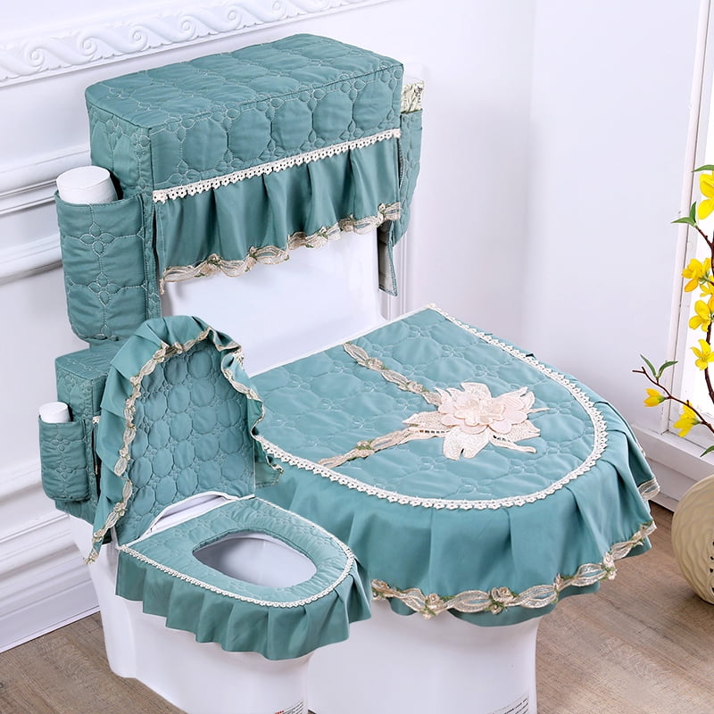 3pcs Bathroom Decor Lace Zipper Toilet Seat Cover Lid Cover Tank Cover ...