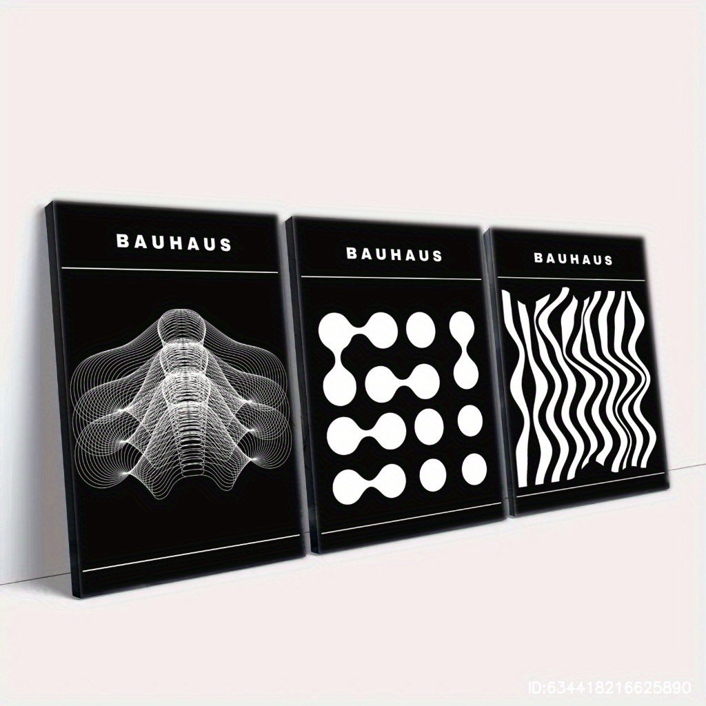 3pcs Bauhaus Art Print Set - Elegant Black & White Geometric Wall Decor ...