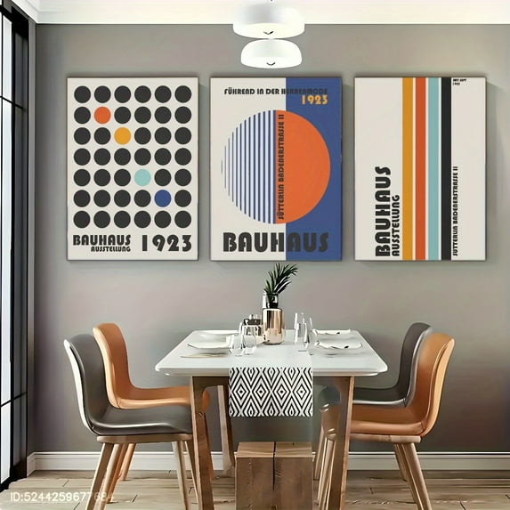 3pcs Bauhaus-Inspired Framed Canvas Art Set - Mid-Century Modern ...