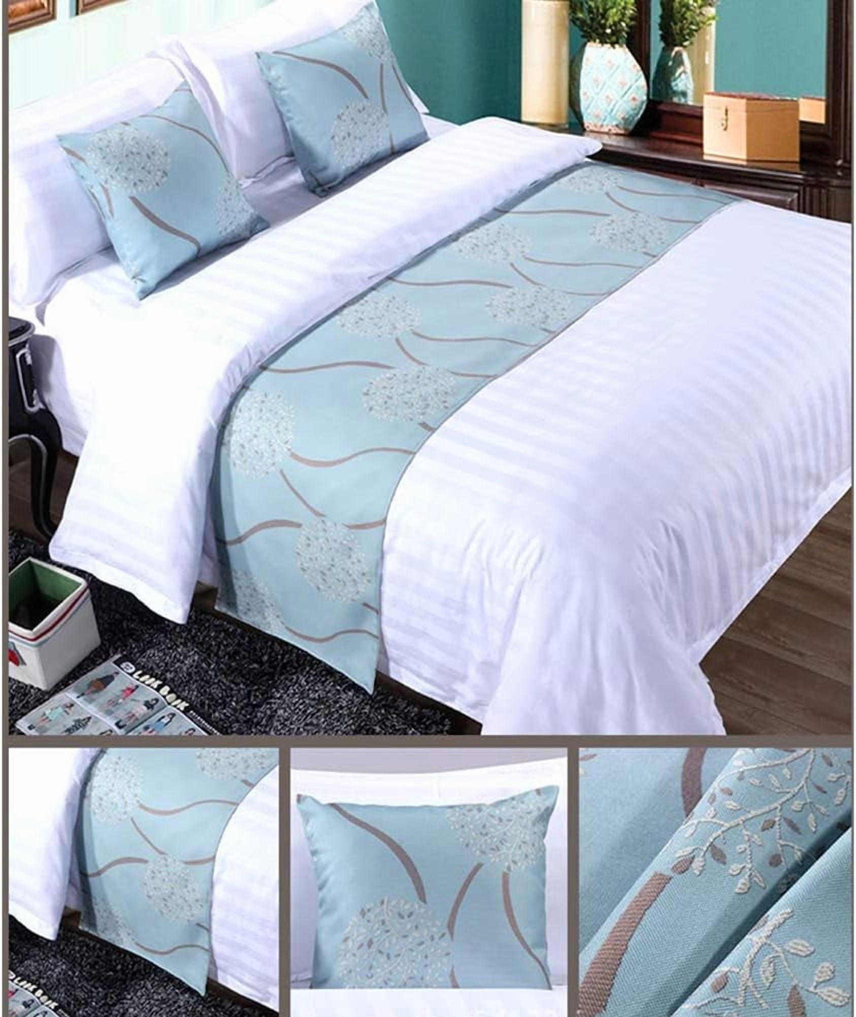 3pcs Bed Runner Set - 1 Scarf and 2 Pillowcases, Rippling Teal Bedding ...