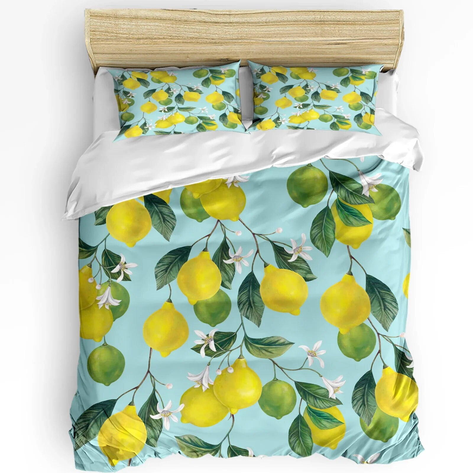 3pcs Bedding Set Plant Lemon Flowers White Home Textile Duvet Cover ...