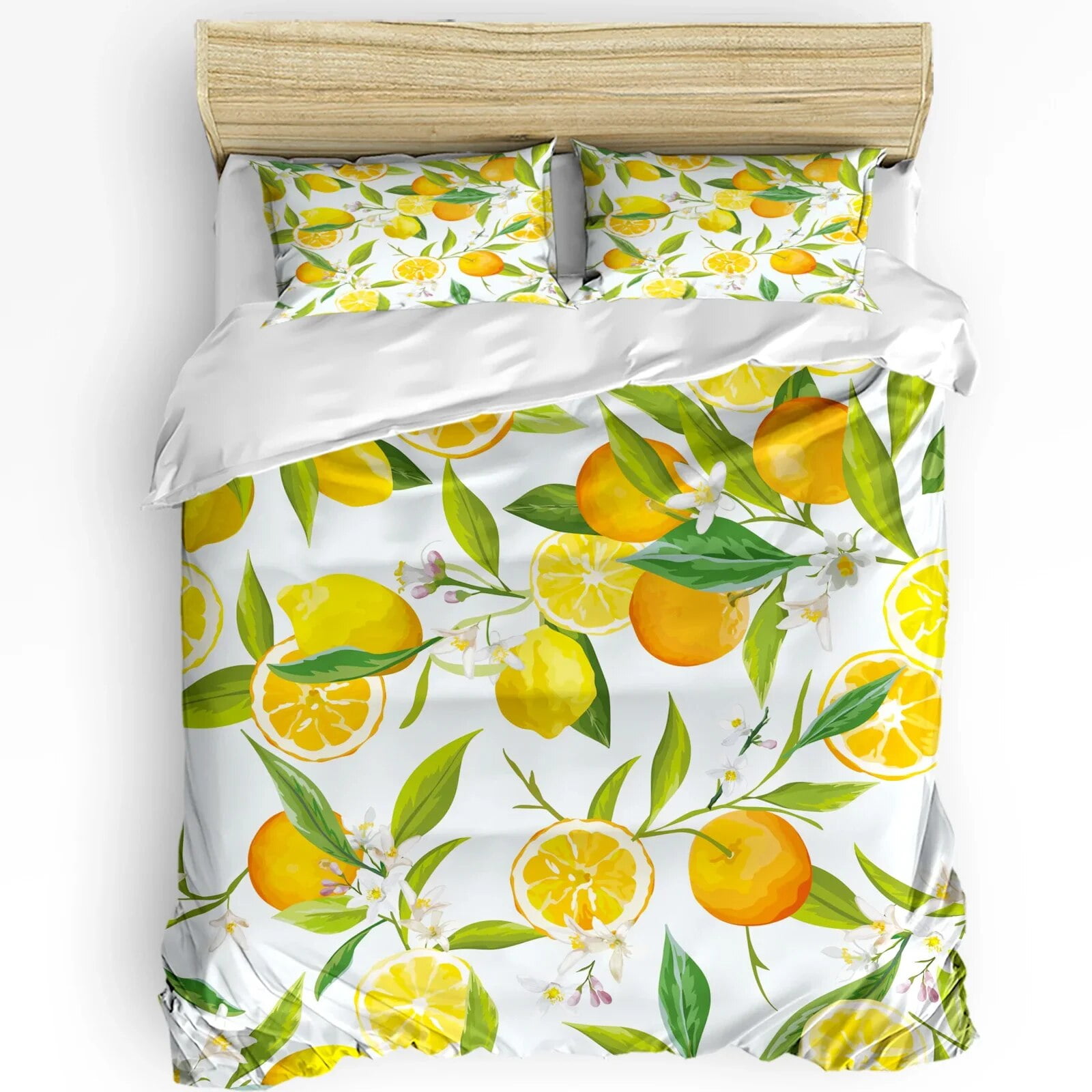 3pcs Bedding Set Plant Lemon Flowers White Home Textile Duvet Cover ...