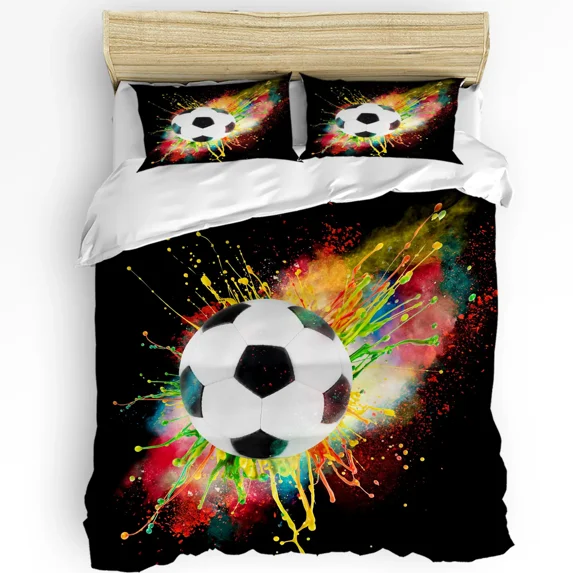 3pcs Bedding Set Soccer Balls Football Design Home Textile Duvet Cover ...