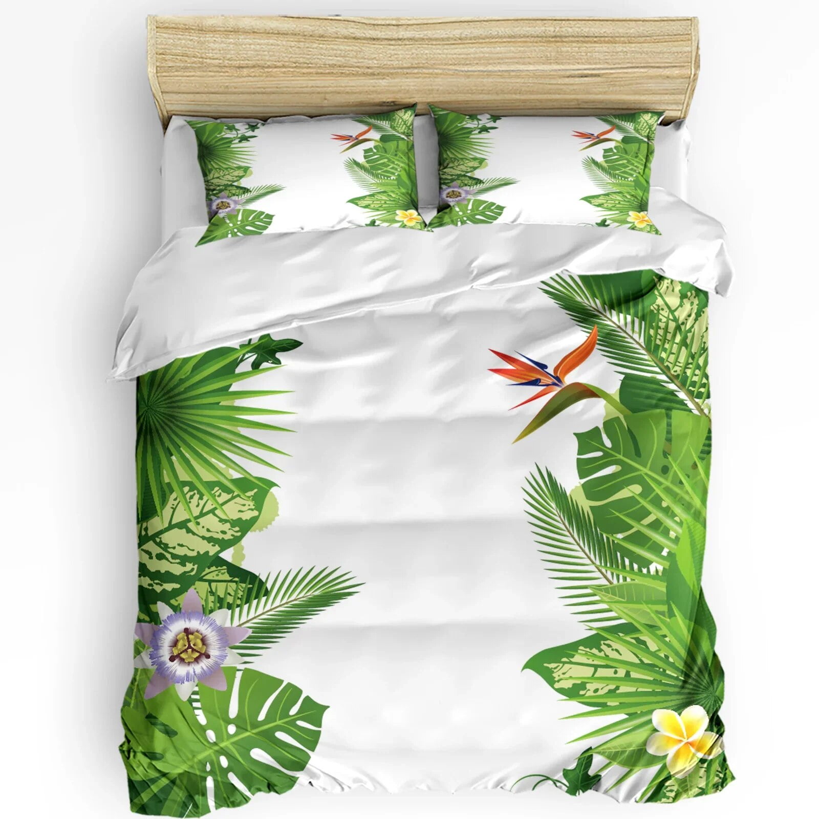 3pcs Bedding Set Tropical Jungle Leaves Monstera Green Home Textile ...