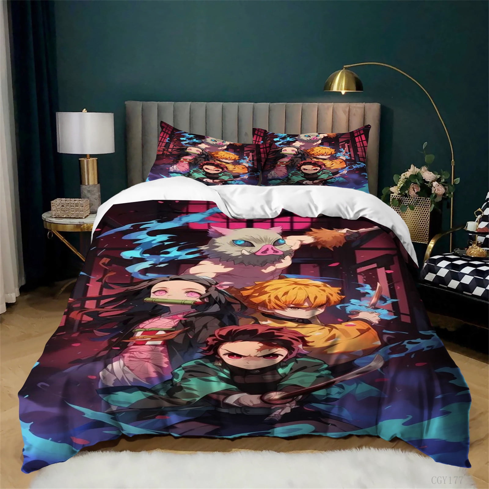 3pcs Bedding Set Twin Anime Demon Slayer Duvet Cover Set All Season ...