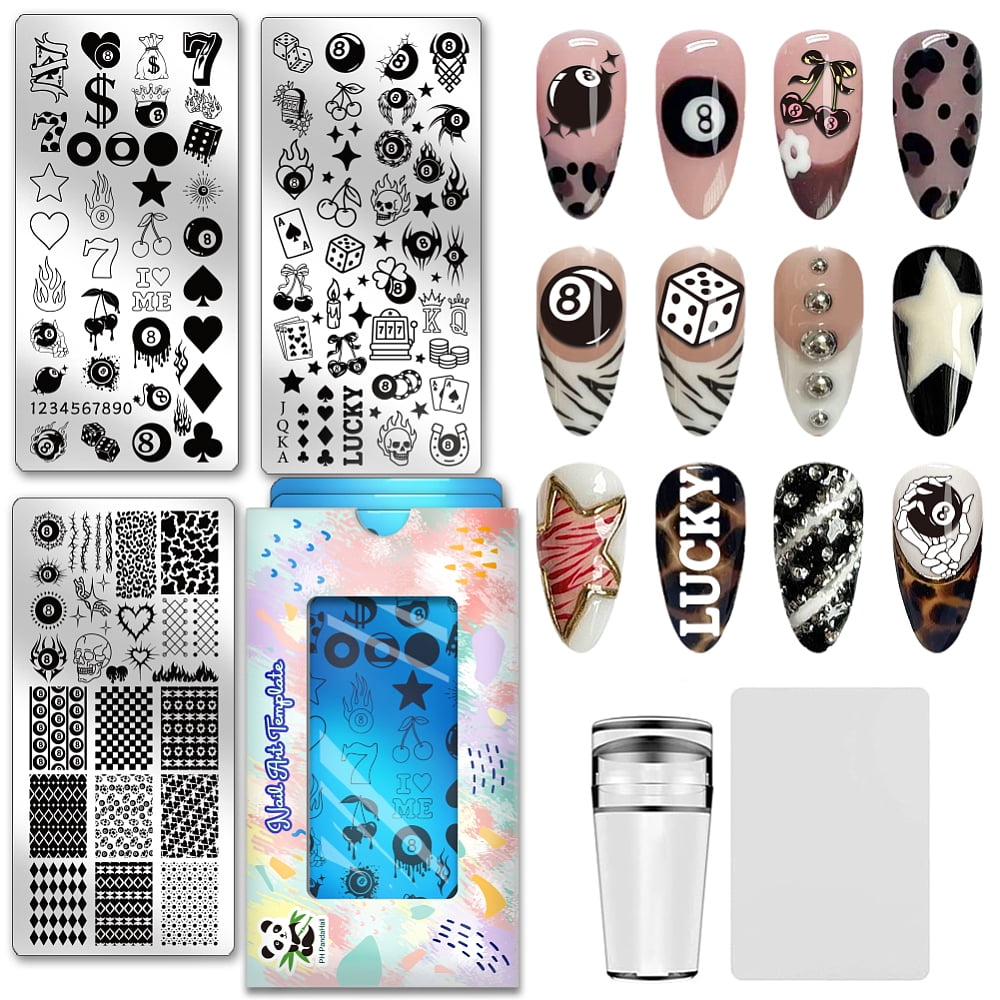 3pcs Billiard Ball #8 Nail Stamping Plates Dice Playing Cards Nail Art ...