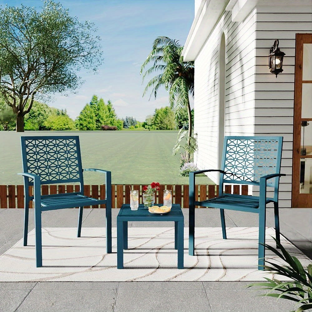 3pcs Bistro Set, Outdoor Bistro Set, Stackable Metal Square Table and ...