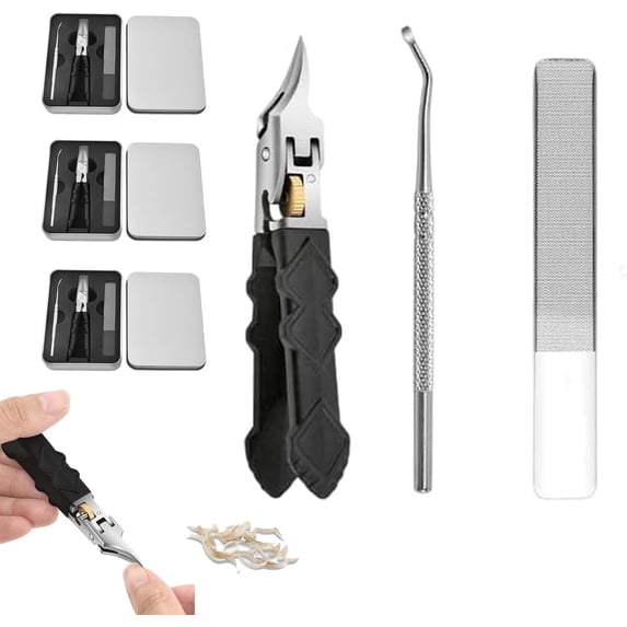 3pcs Black Anti-Slip Grip Gear Lock Nail Clipper Set, Ultra Sharp Nail ...