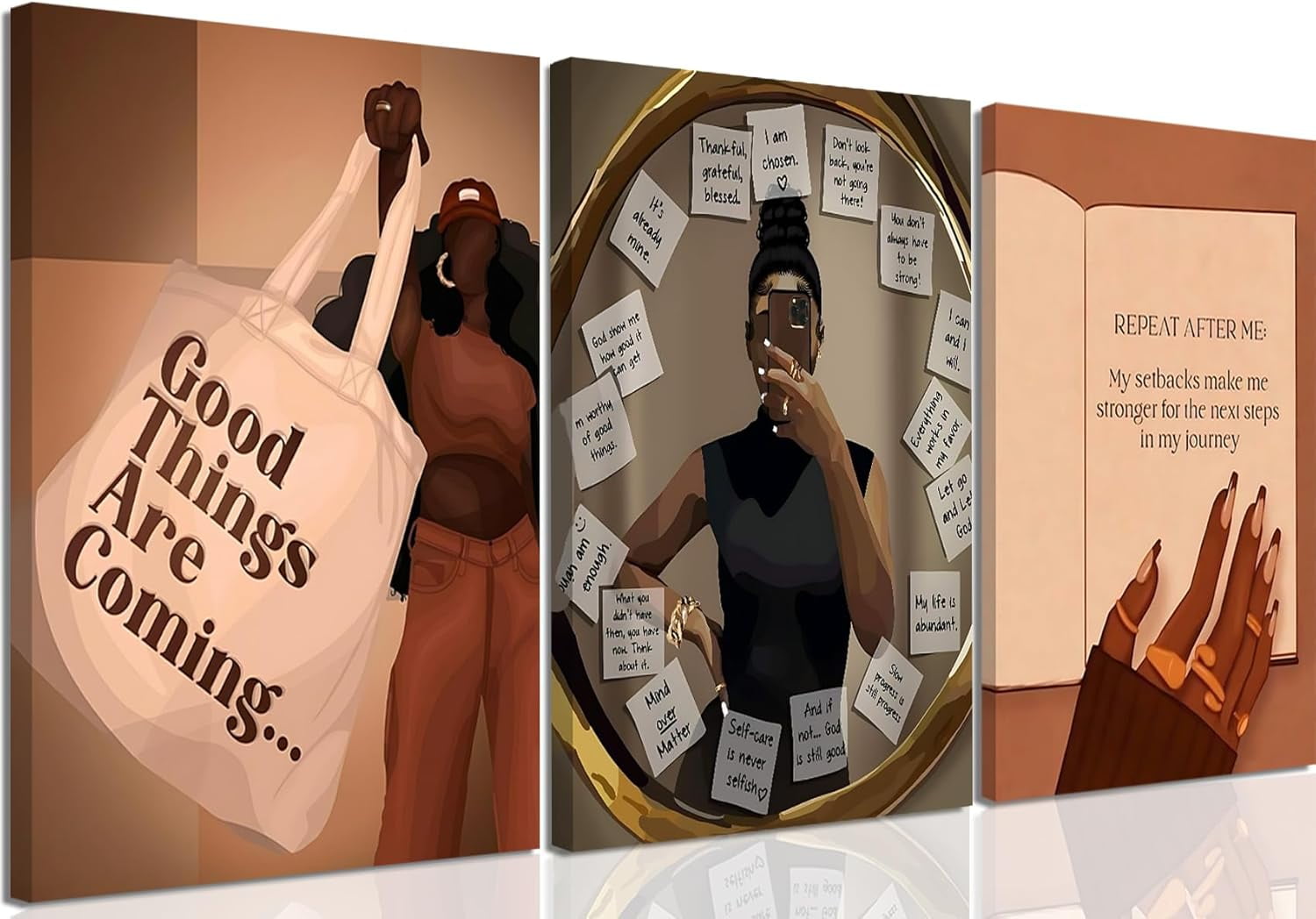 3pcs Black Girl Wall Art African American Wall Decor Paintings Fashion Abstract Black Woman ...