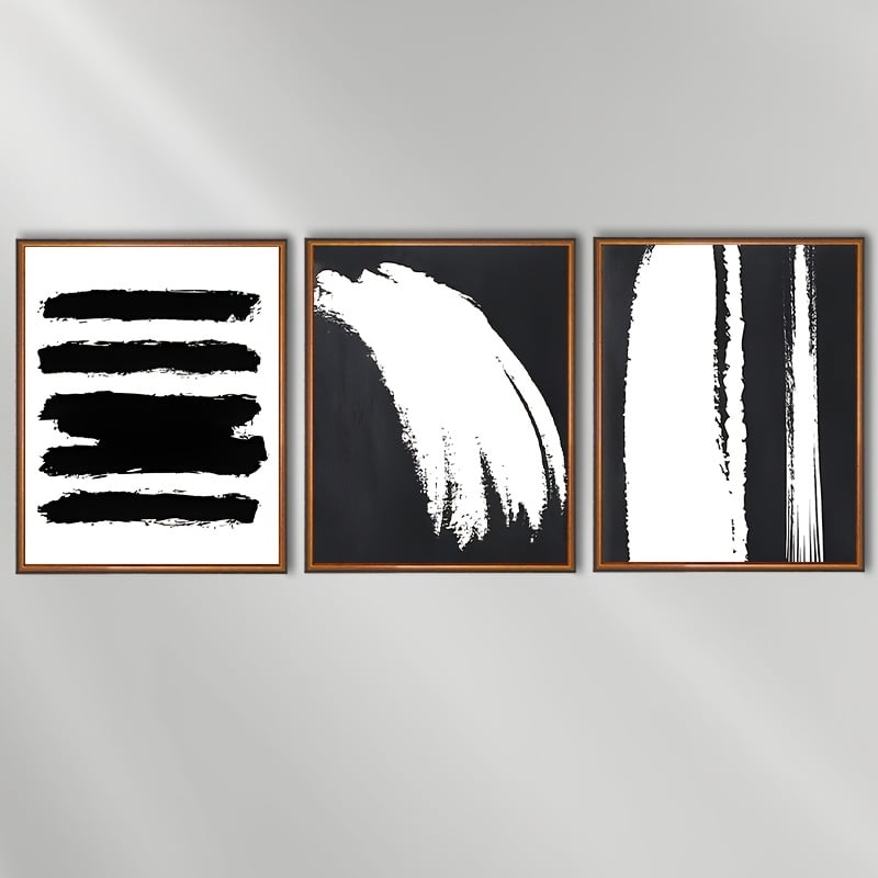 3pcs Black & White Abstract Line Art Prints - Modern Polyester Canvas ...