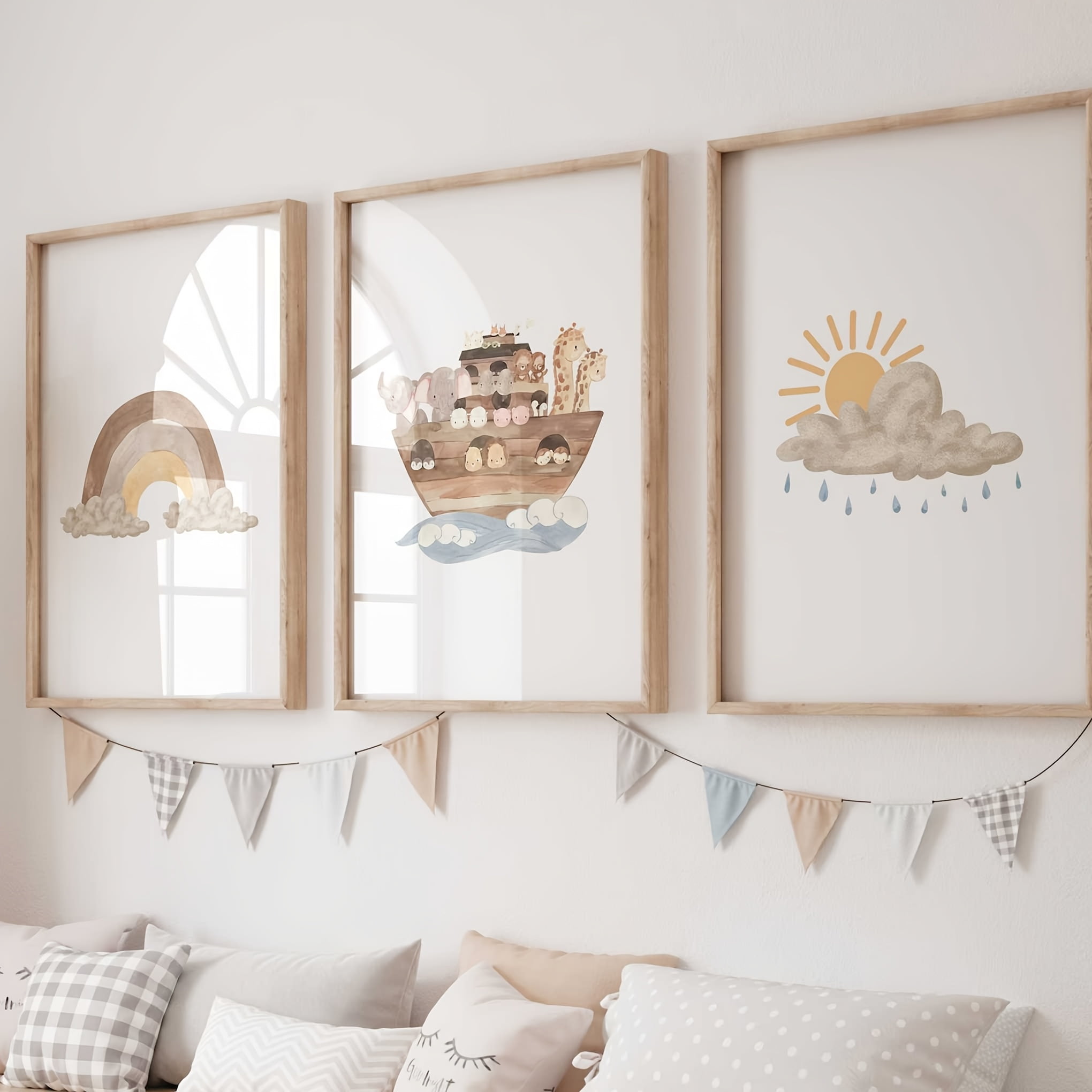 3pcs Boho Art Deco Minimalist Noah'S Ark Canvas Wall Art Set, Christian ...