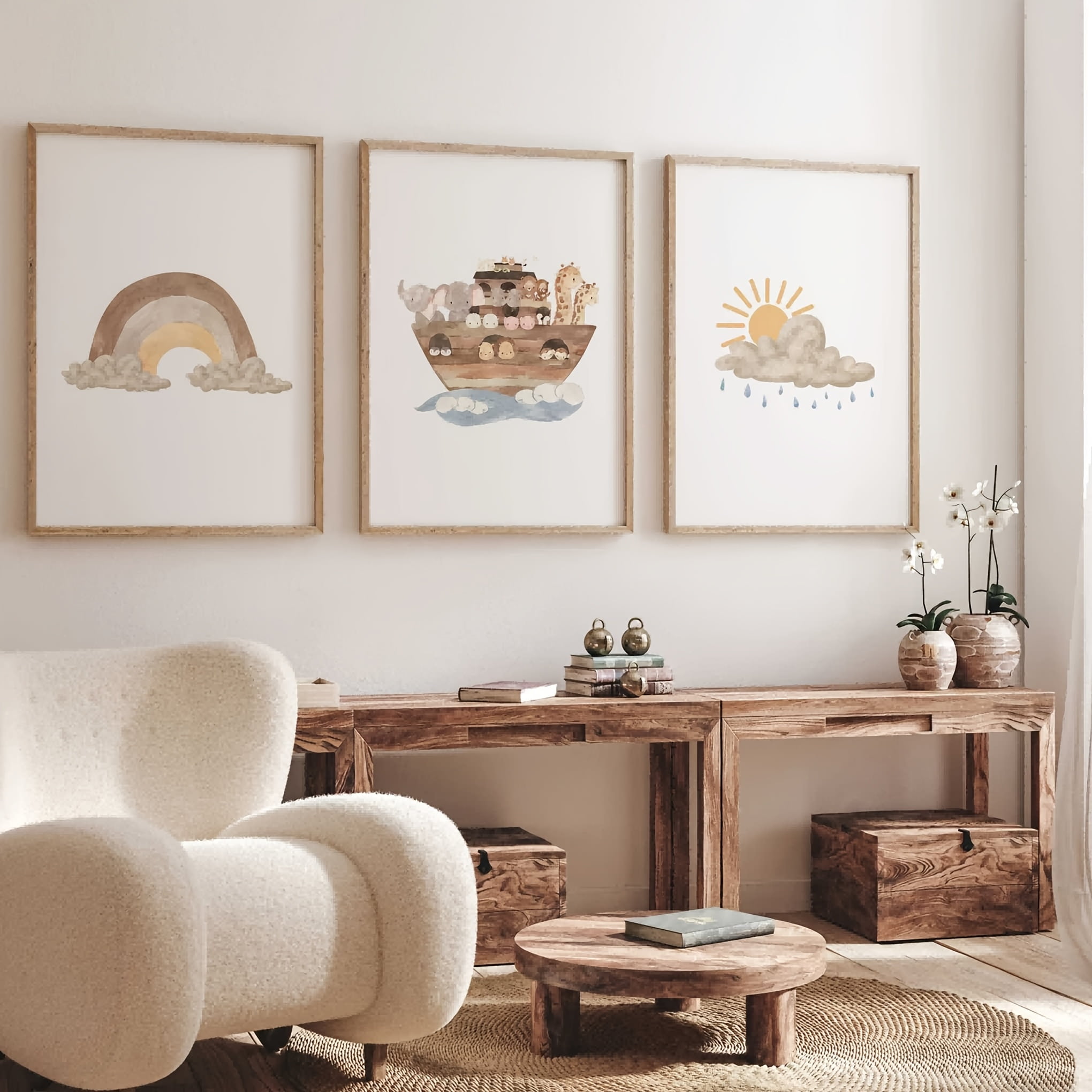 3pcs Boho Art Deco Minimalist Noah'S Ark Canvas Wall Art Set, Christian ...