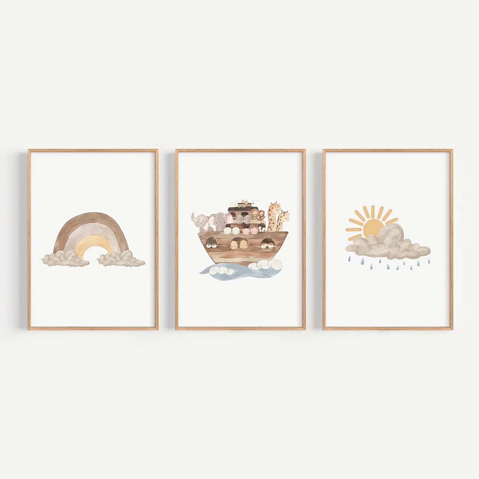 3pcs Boho Art Deco Minimalist Noah'S Ark Canvas Wall Art Set, Christian ...