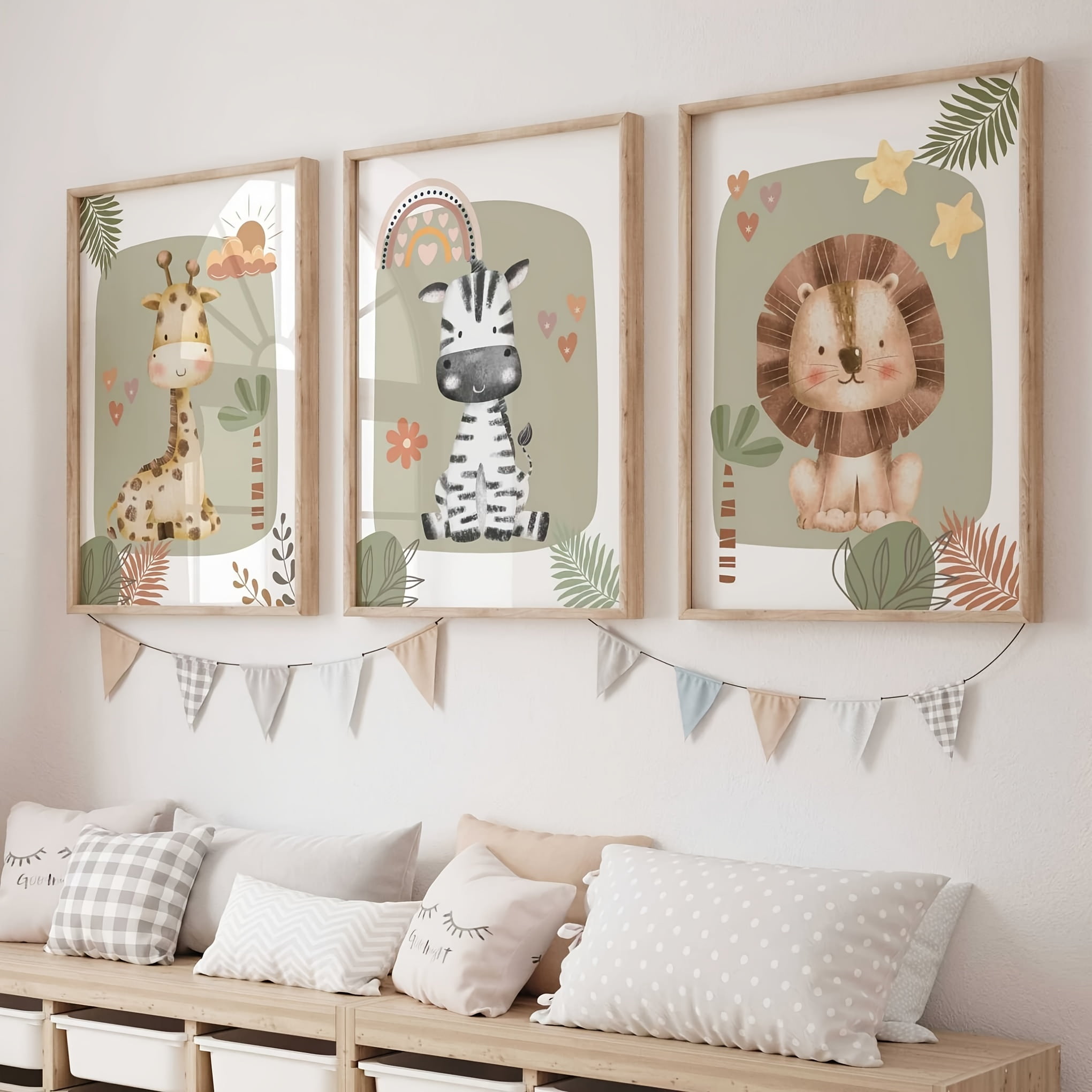 3pcs Boho Safari Animal Canvas Art Set - Lion, Giraffe & Zebra Prints ...
