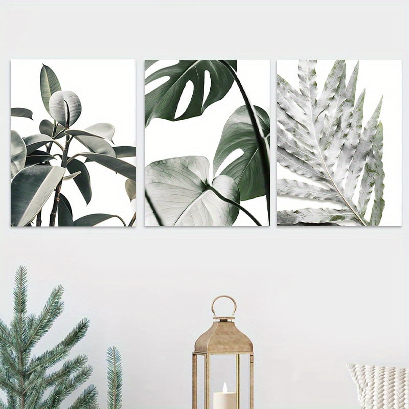 3pcs Botanical Leaf Print Canvas Wall Art Set, Frameless Thick ...