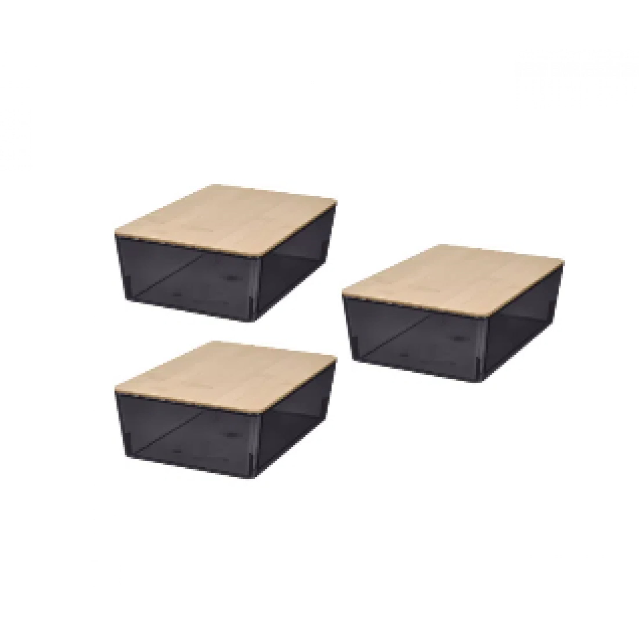 3pcs Box with lid, transparent black/bamboo, 7x10 ¼x3 ¼ inch,Plastic ...