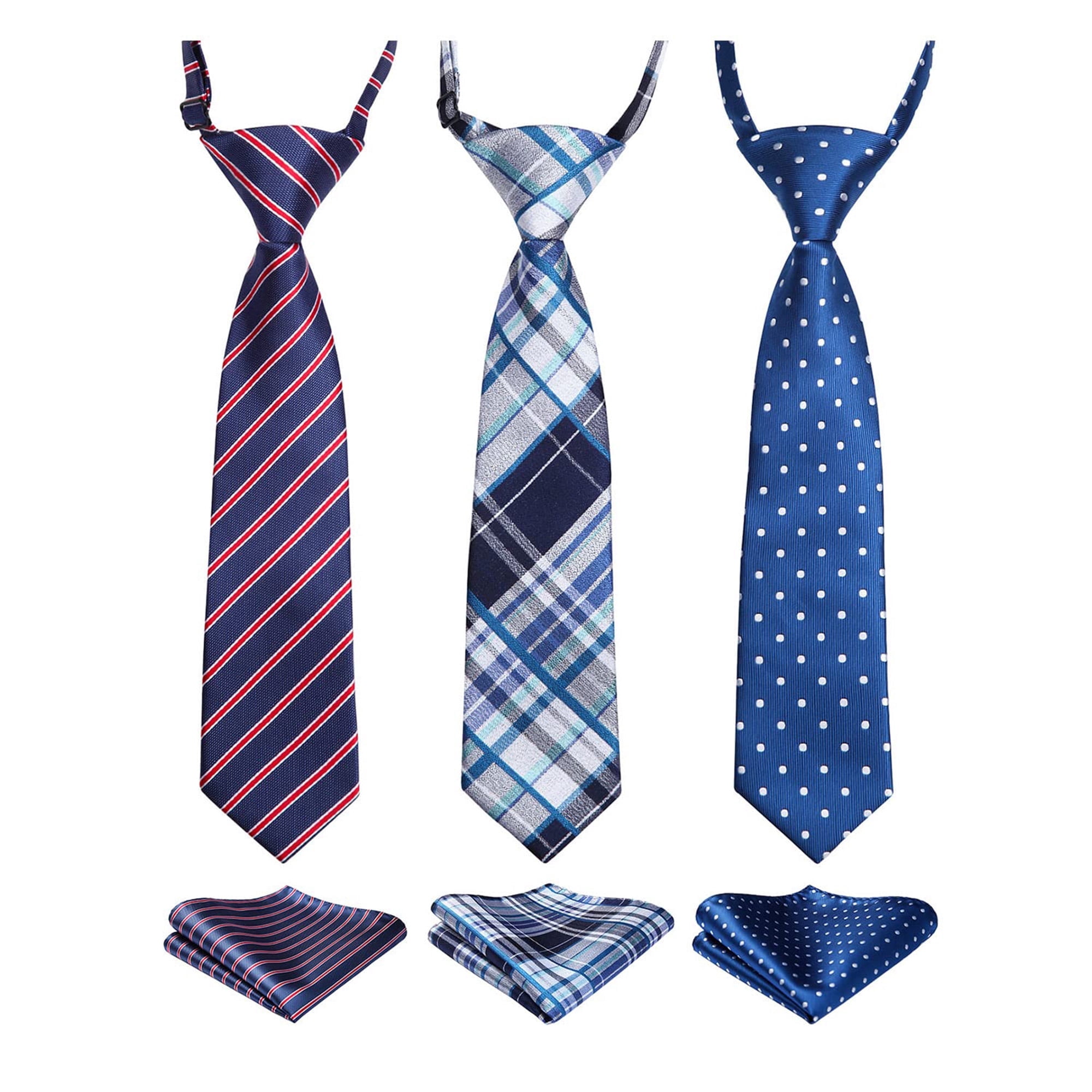 3pcs Boys Pre-Tied Neckties & Pocket Square Set Adjustable Neck Strap ...