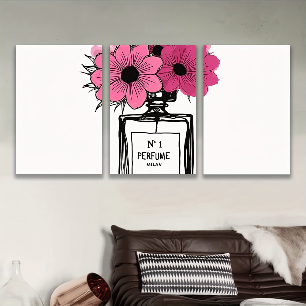 3pcs, Canvas Painting--Frameless, Pink Flower Perfume, Posters ...