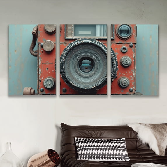 3pcs, Canvas Painting--Frameless, Sitting on Top of The Old Red Camera ...