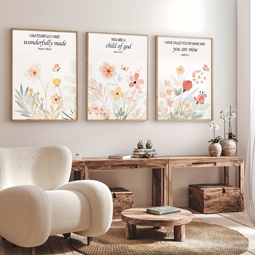 3pcs Canvas Poster, Bohemian Style Wall Art, Wildflower Decor, Floral ...