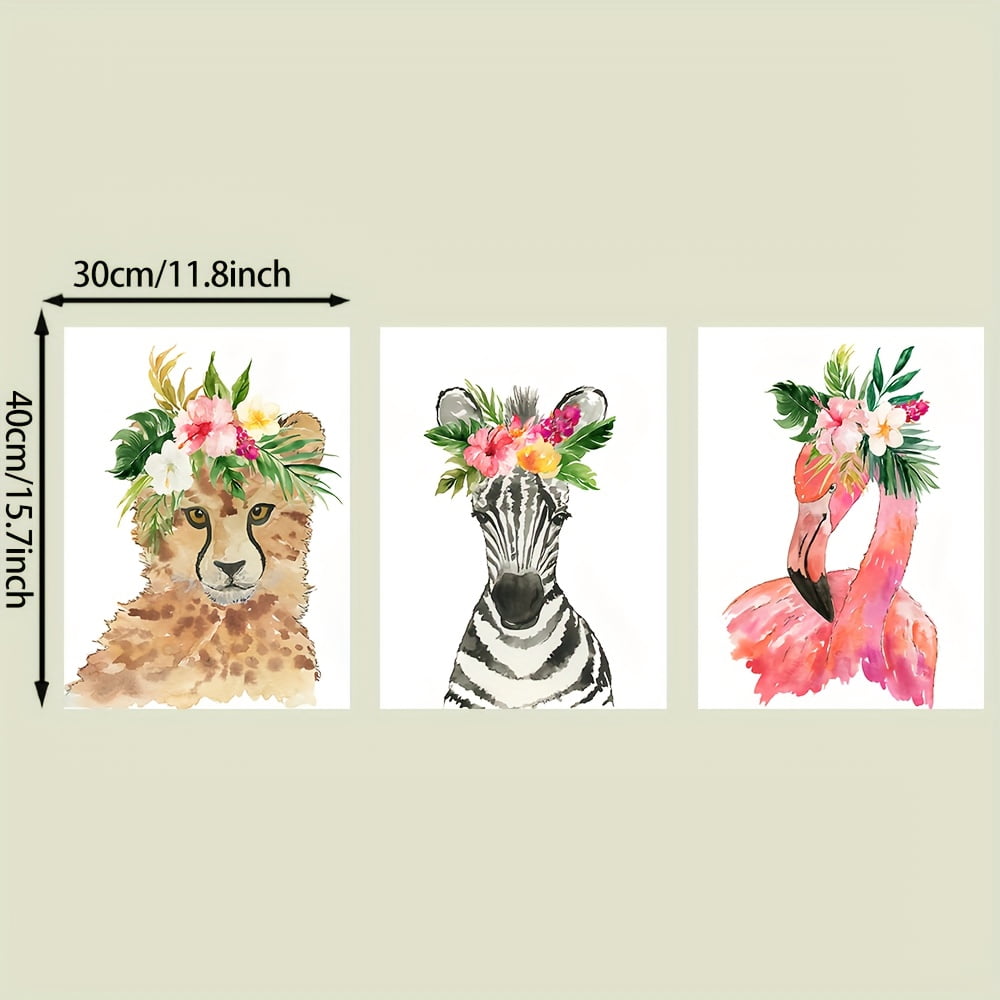 3pcs Canvas Poster, Set of 3 Tropical Animal Wall Art, Wall Art ...