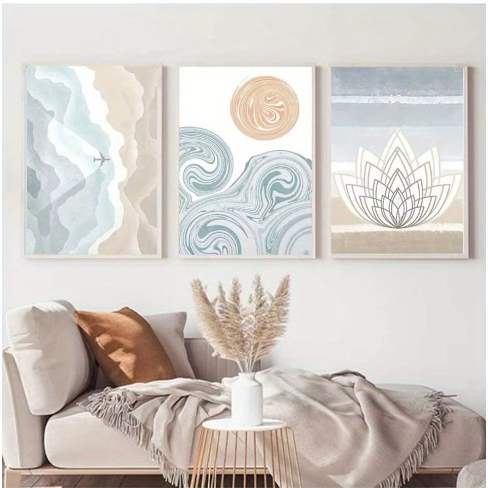 3pcs,(Canvas Poster Unframes)Sea Beach Wave Plant Sunset Sailboat ...