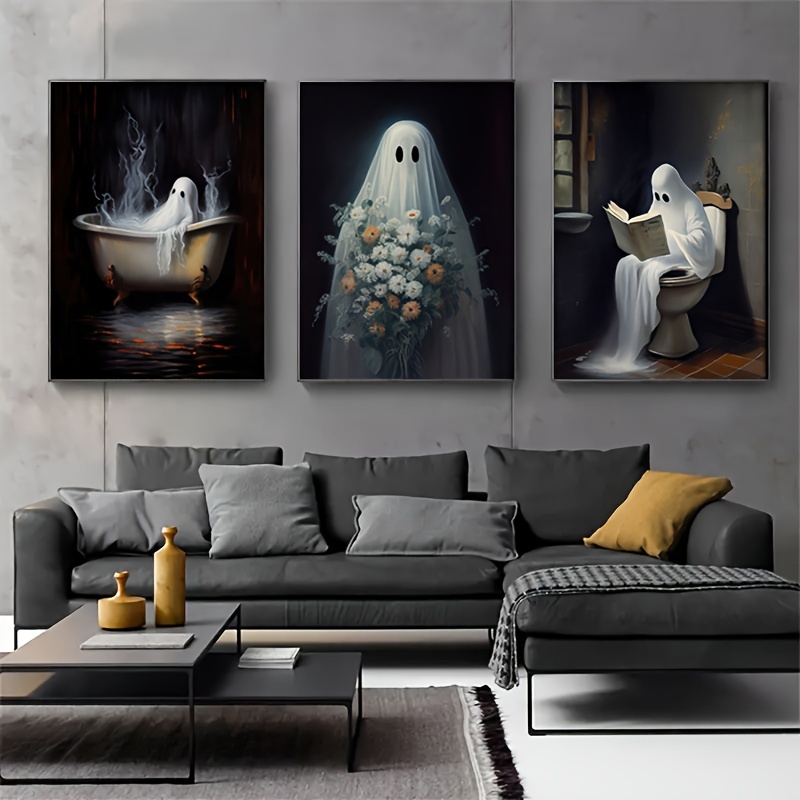 3pcs of Canvas Prints Featuring Halloween Floral Ghost Decorations ...
