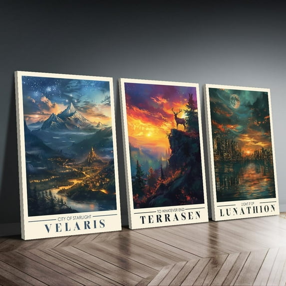 3pcs Canvas Wood Framed Poster Printed Painting, City of Starlight ...