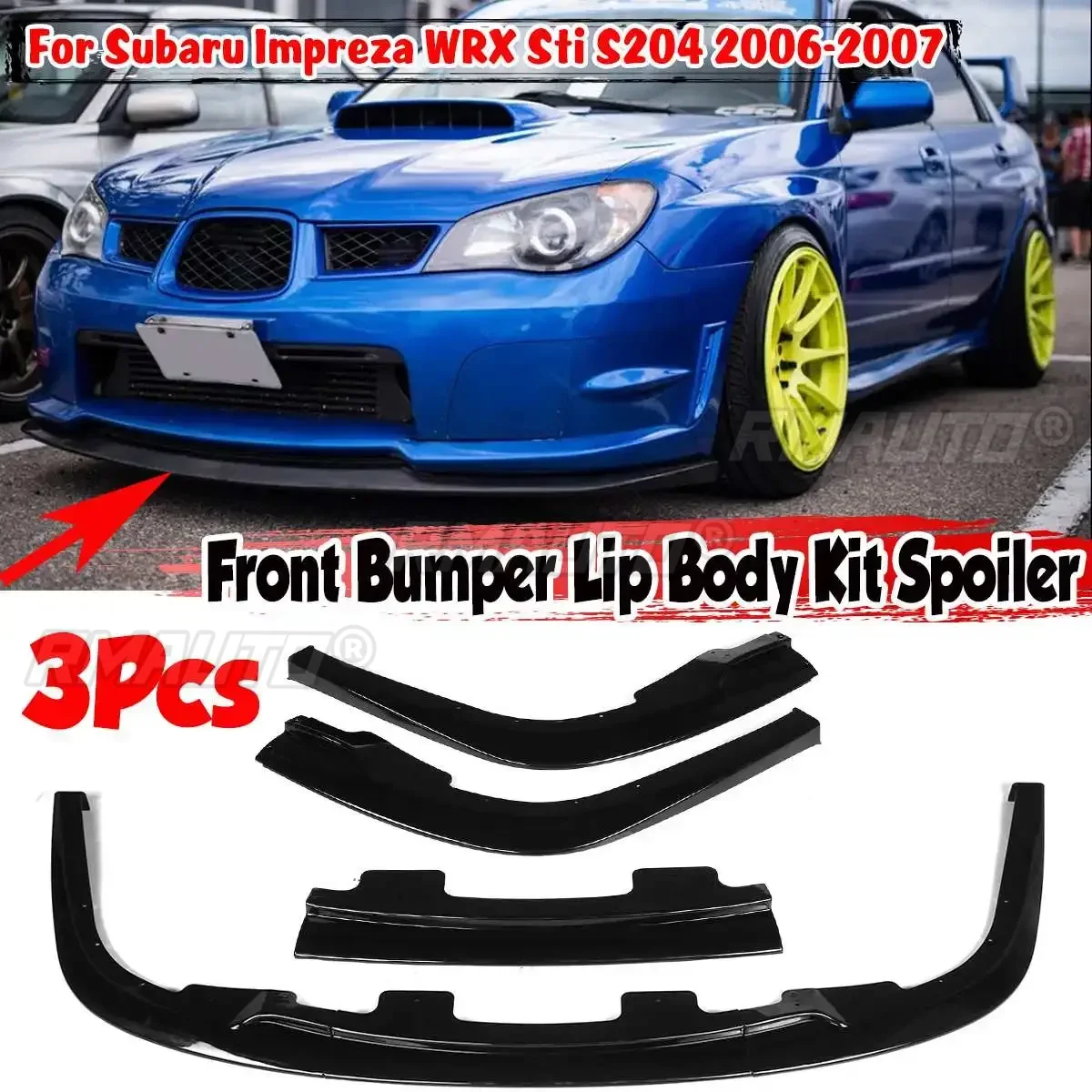 3pcs Car Front Bumper Splitter Lip Spoiler Splitter Deflector Lips ...