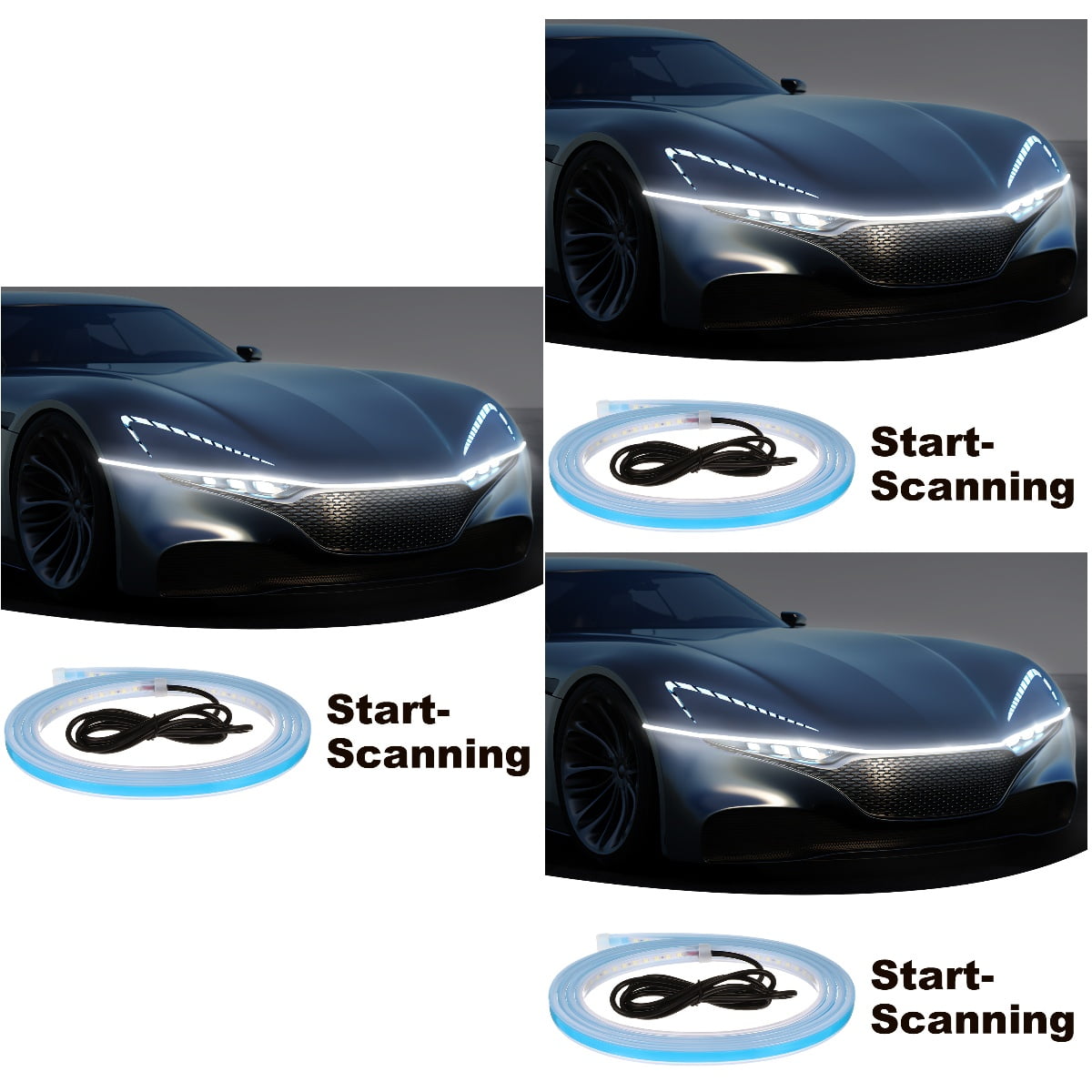 3pcs Car Hood LED Light Strip, 70 Inch Flexible Waterproof Daytime ...