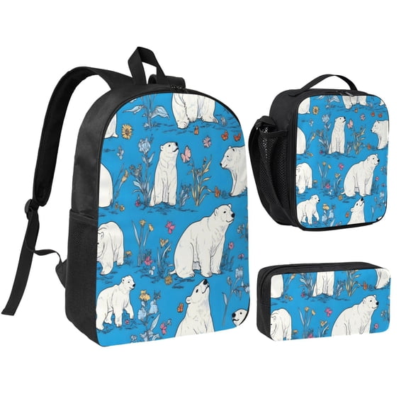 3pcs Casual Daypack 17 Inch Backpack Set Bookbag+Pencil Case+Lunch Bag ...