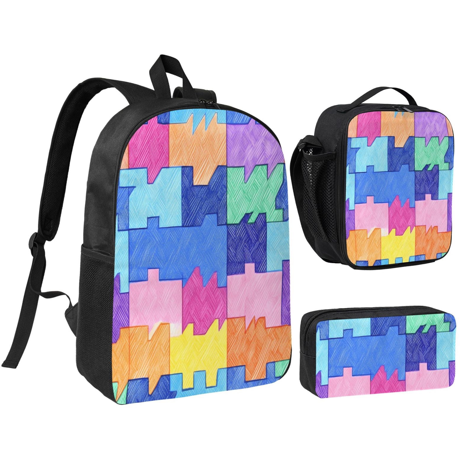 3pcs Casual Daypack 17 Inch Backpack Set Bookbag+Pencil Case+Lunch Bag ...