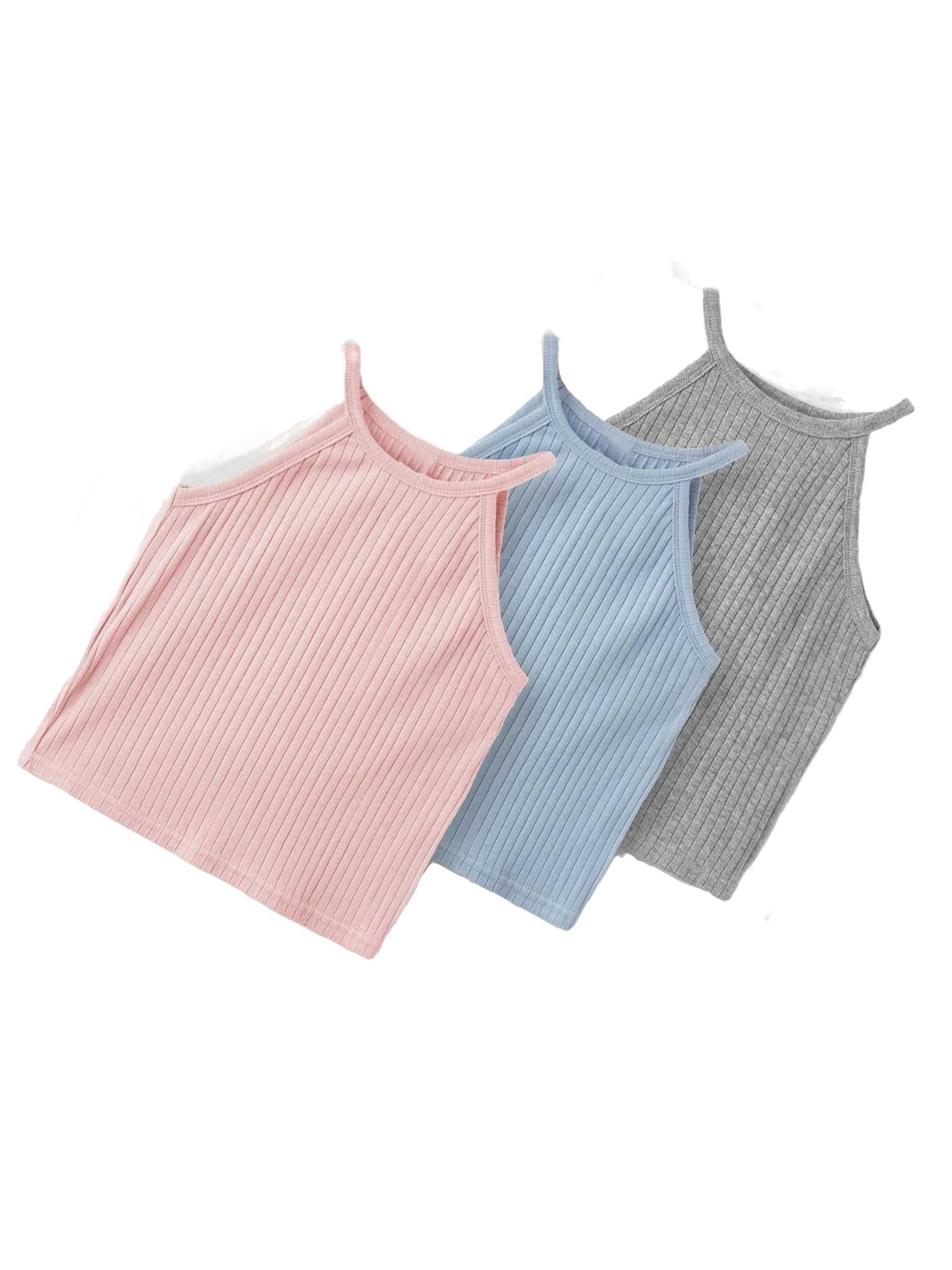 3pcs Casual Solid Halter Multicolor Girls Tank Tops And Camis Girls
