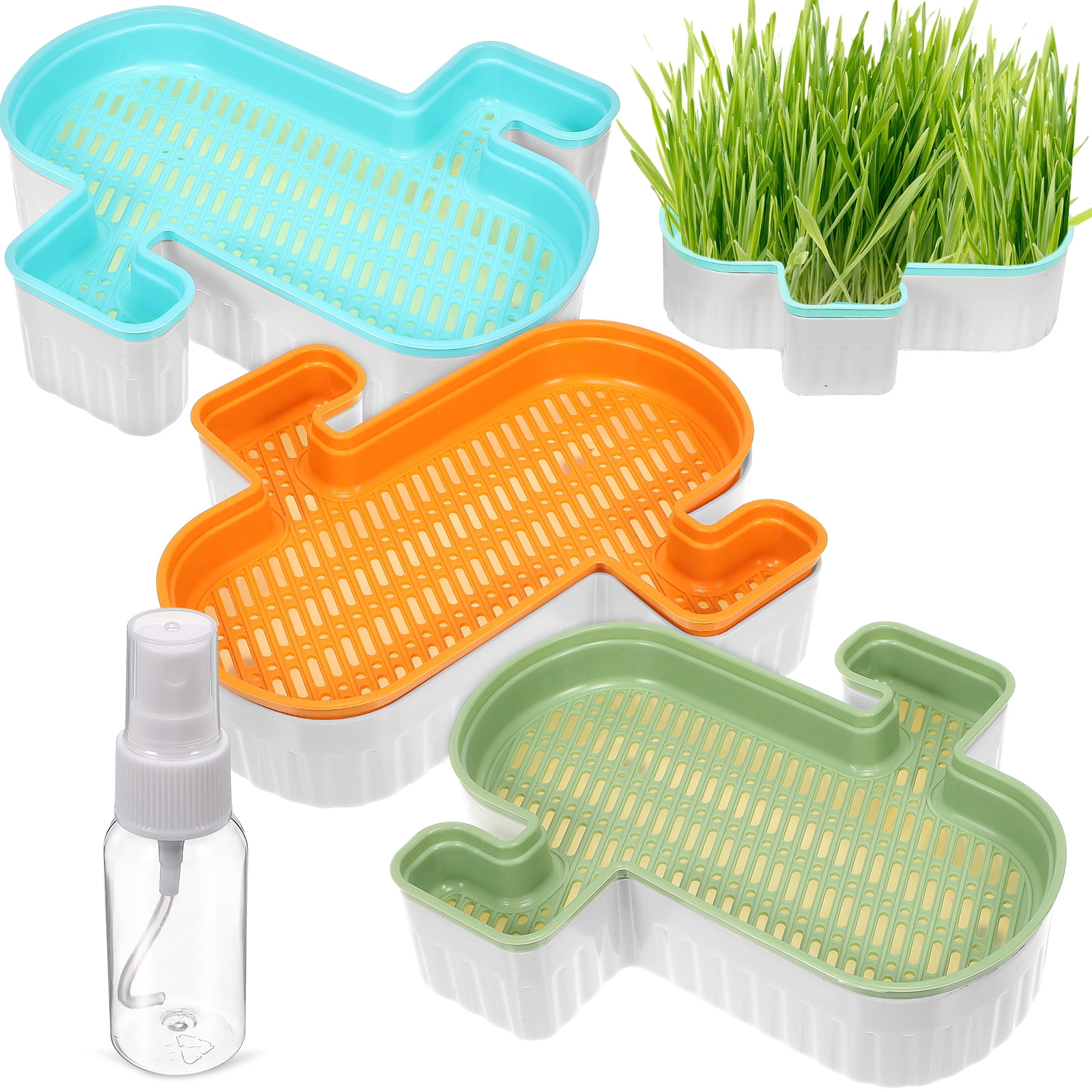 KALLORY Cat Grass Container Indoor Light Blue 3Pcs Pet Owners 18.4X16 ...