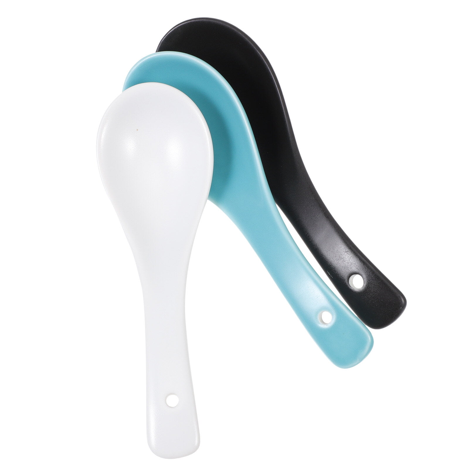 3pcs Ceramic Soup Spoons Chinese Dinner Spoon Japanese WonTon Soup ...