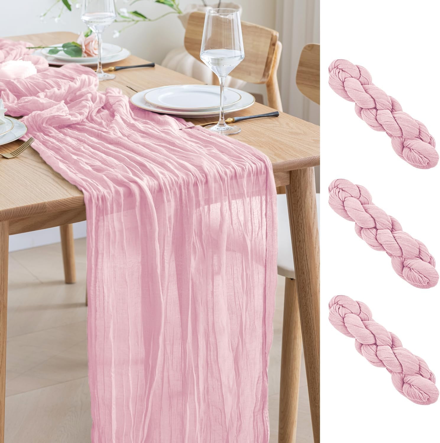 3pcs Cheesecloth Table Runner 120 Inches Blushing Pink Boho Gauze ...