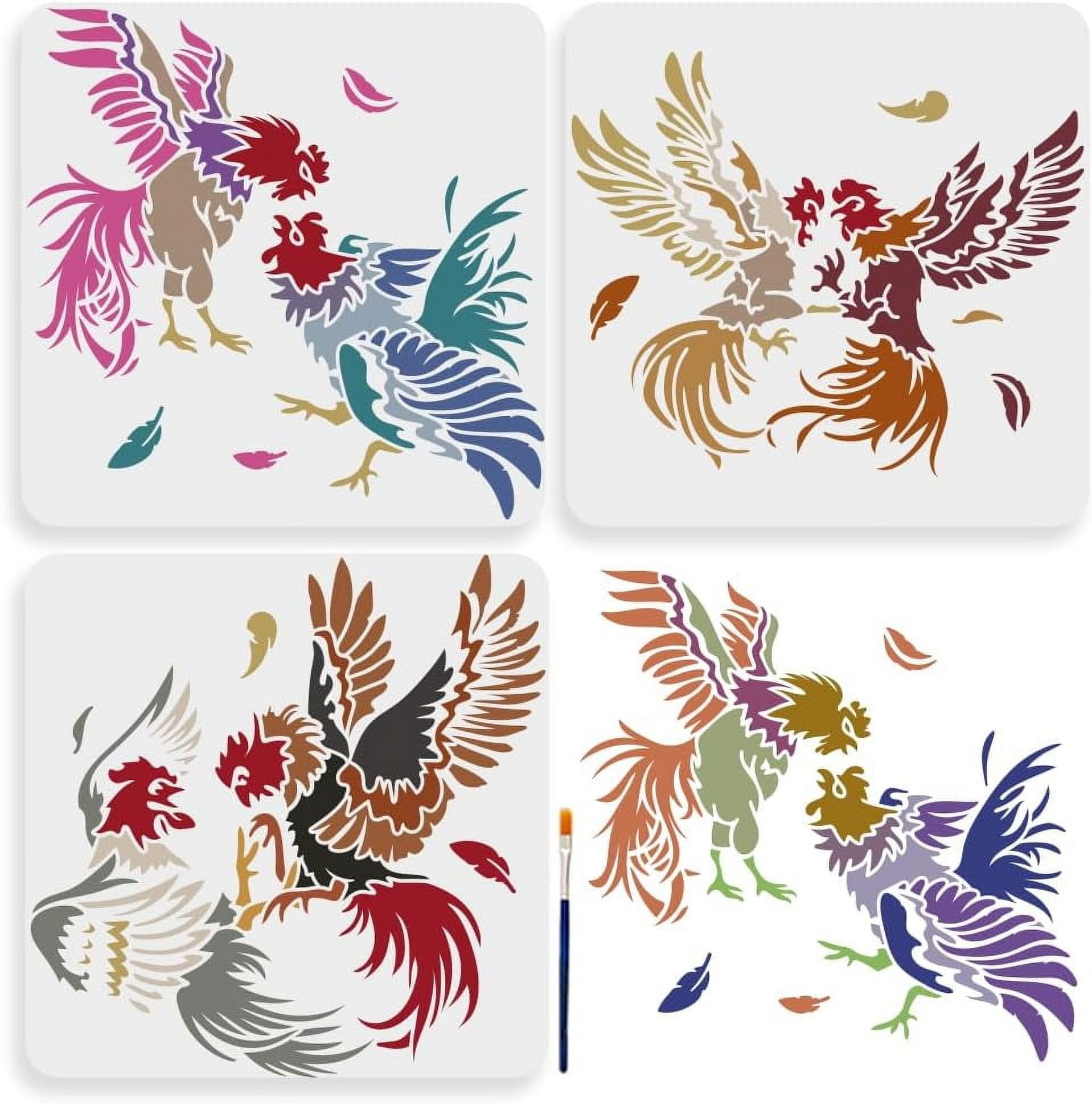 3pcs Chicken Cockfighting Stencil 11.8×11.8inch Large Rooster Chicken ...