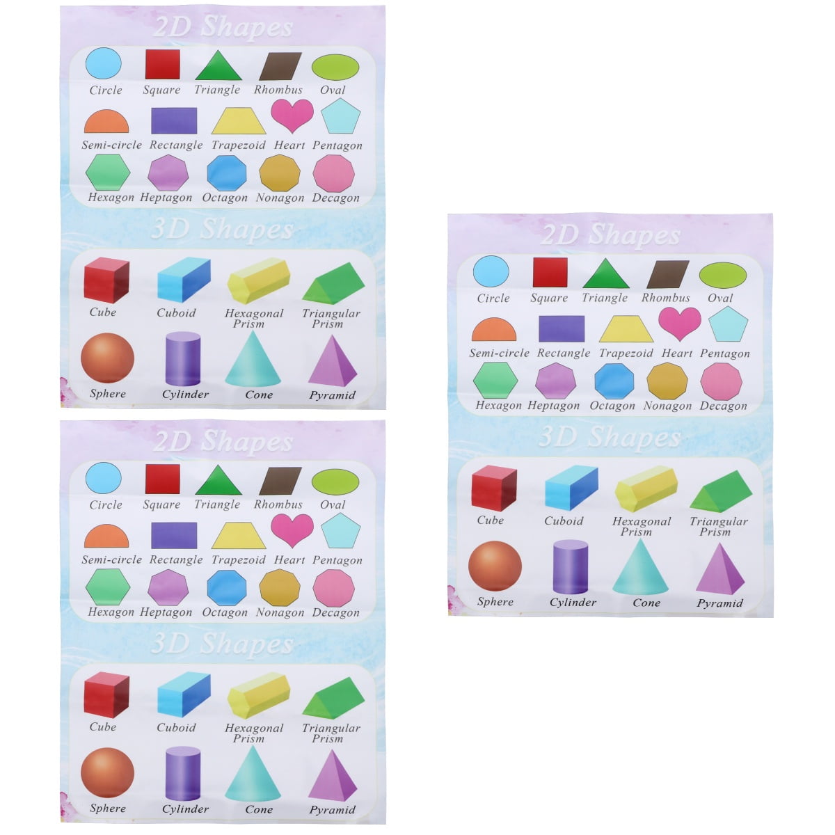 3pcs Children Early Education Wall Map Self-adhesive 2D and 3D Shapes ...