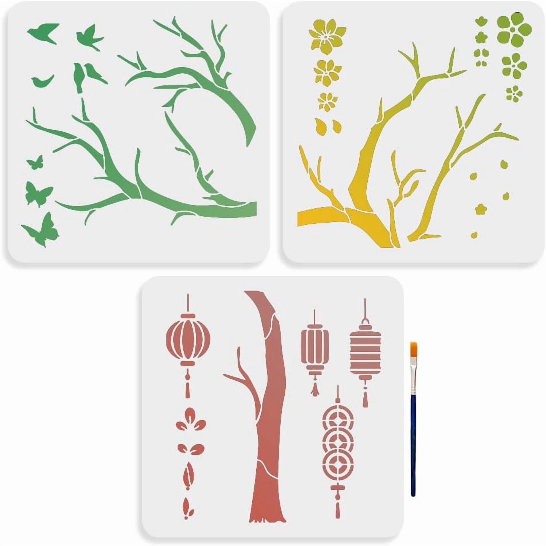 3pcs Chinese Style Tree Stencil 23.7×22 Splicing Large Traditional ...
