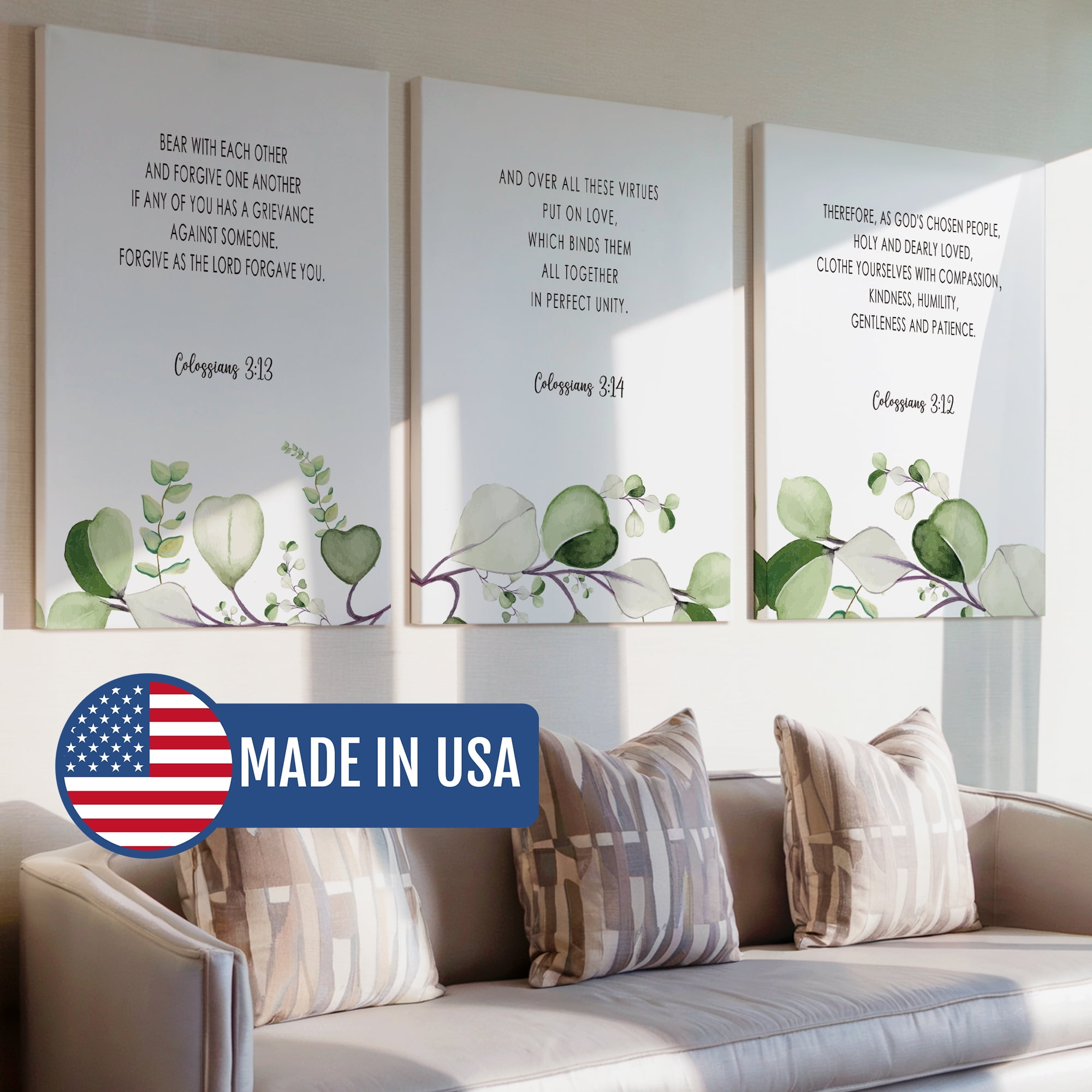 3pcs Christian Bible Verses Colossians3:13 Decorative Painting, Canvas ...