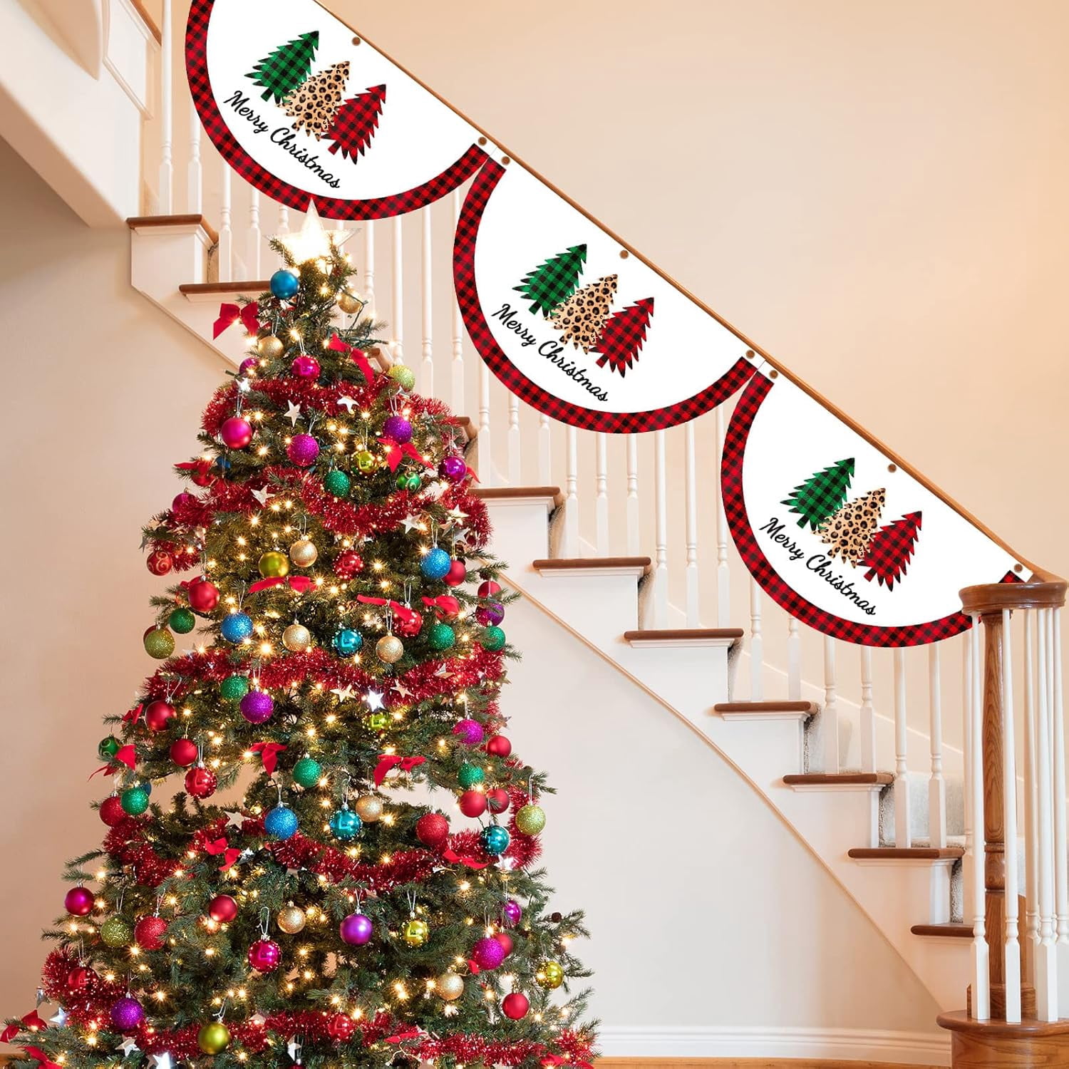3pcs Christmas Bunting Flags for Outdoor, 1.5 x 3Feet Buffalo Check Fan ...