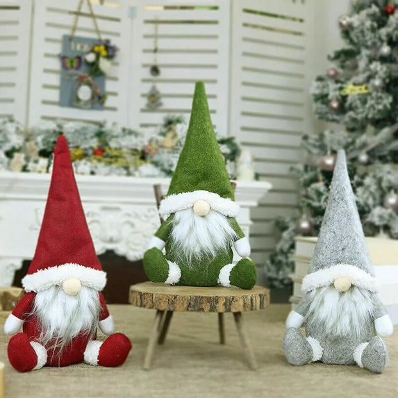 3pcs Christmas Faceless Gnome Santa Plush Dolls Xmas Ornament Toy Table ...
