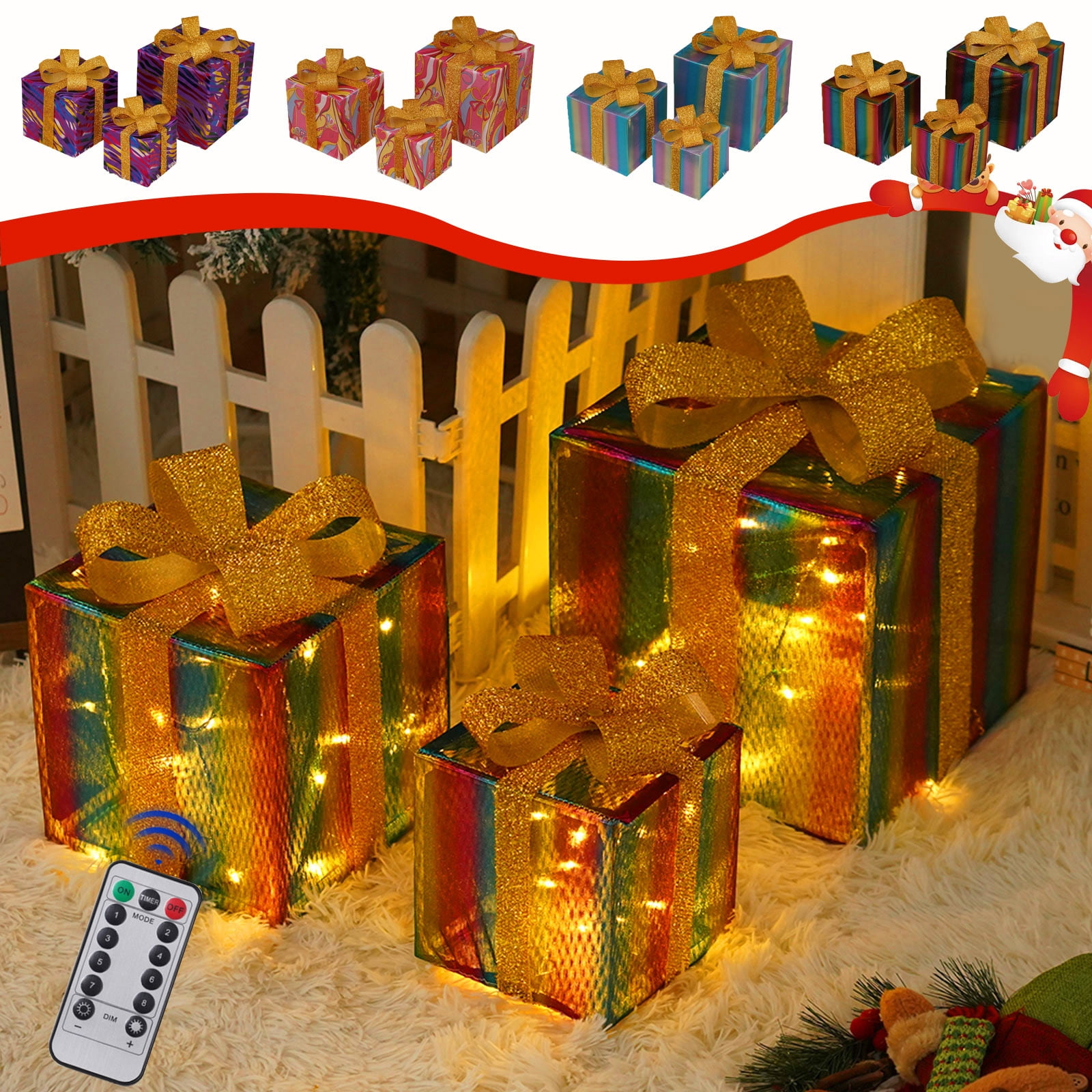 3pcs Christmas LED Light Boxes - Remote-Controlled Foldable Gift Box ...