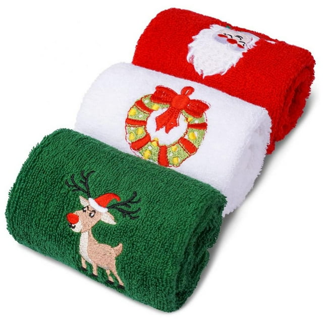 3pcs Holiday Christmas Pattern Cotton Bath Towels Set, Absorbent ...